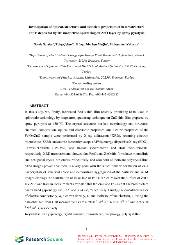 (PDF) Investigation of Optical, Structural and Electrical Properties of ...