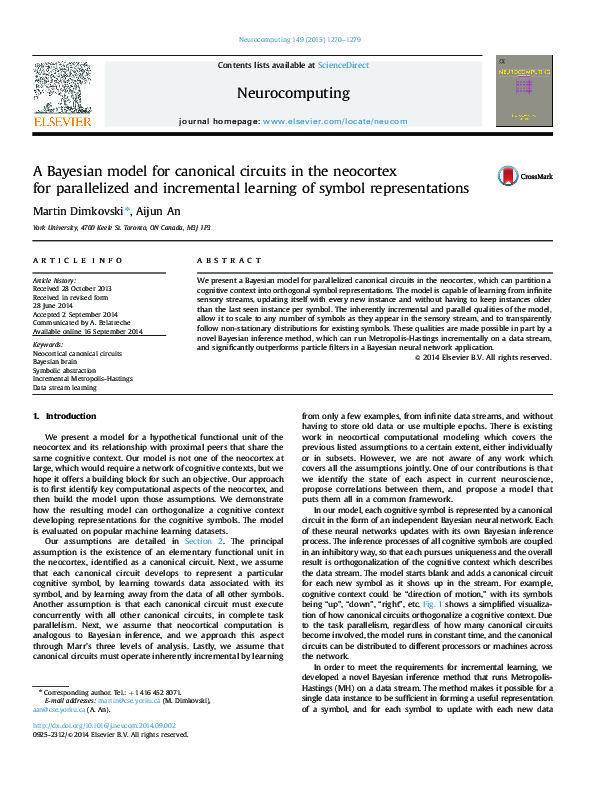 (PDF) A Bayesian model for canonical circuits in the neocortex for ...
