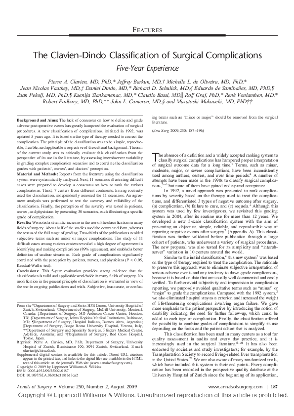 (PDF) The Clavien-Dindo Classification of Surgical Complications
