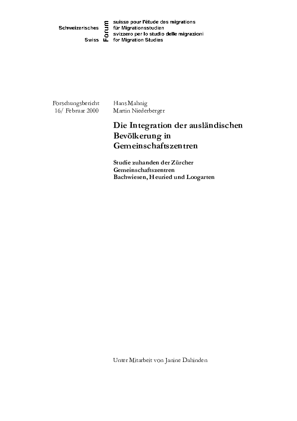 (PDF) Die Integration der ausländischen Bevölkerung in ...