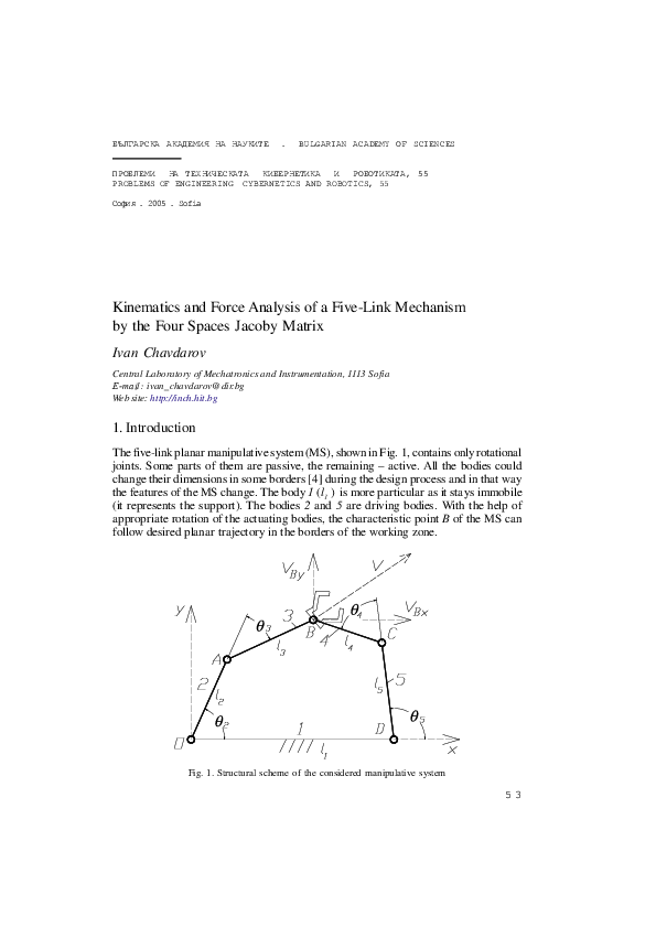 (PDF) Kinematics and Force Analysis of a Five-Link Mechanism by the Four Spaces Jacoby Matrix