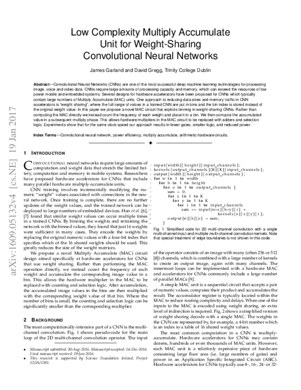 (PDF) Low Complexity Multiply Accumulate Unit for Weight-Sharing Convolutional Neural Networks