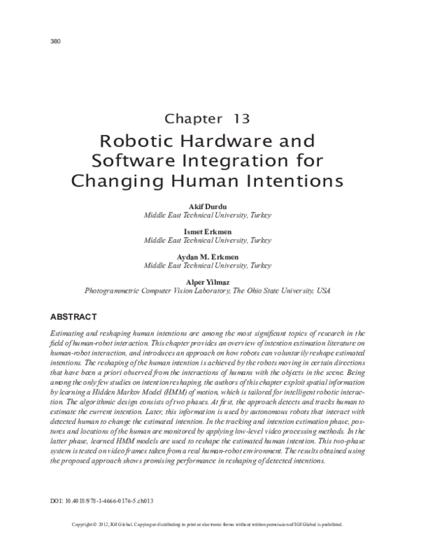 (PDF) Robotic Hardware and Software Integration for Changing Human ...