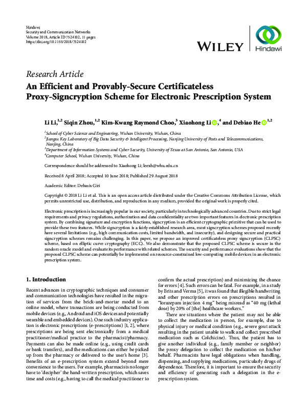 (PDF) Efficient and provably-secure certificateless short signature scheme from bilinear pairings