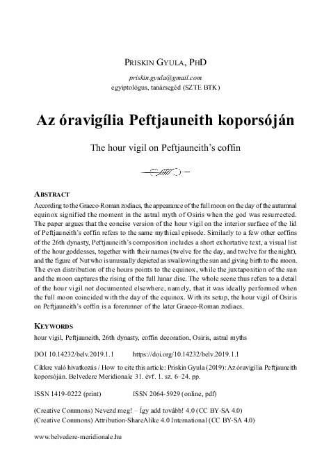 (PDF) Az óravigília Peftjauneith koporsóján