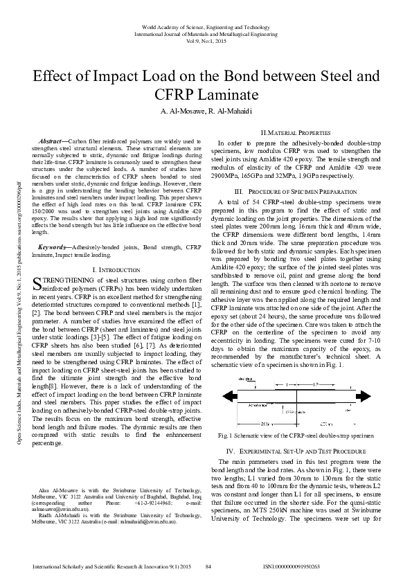 (PDF) Effect Of Impact Load On The Bond Between Steel And Cfrp Laminate