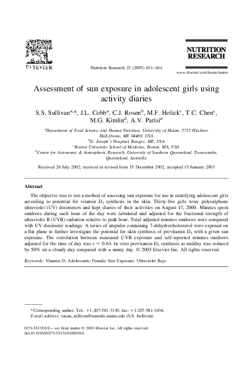 (PDF) Assessment of sun exposure in adolescent girls using activity diaries