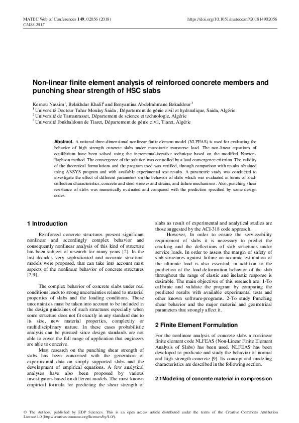 Pdf Nonlinear Finite Element Analysis Of Reinforced Concrete Membranes