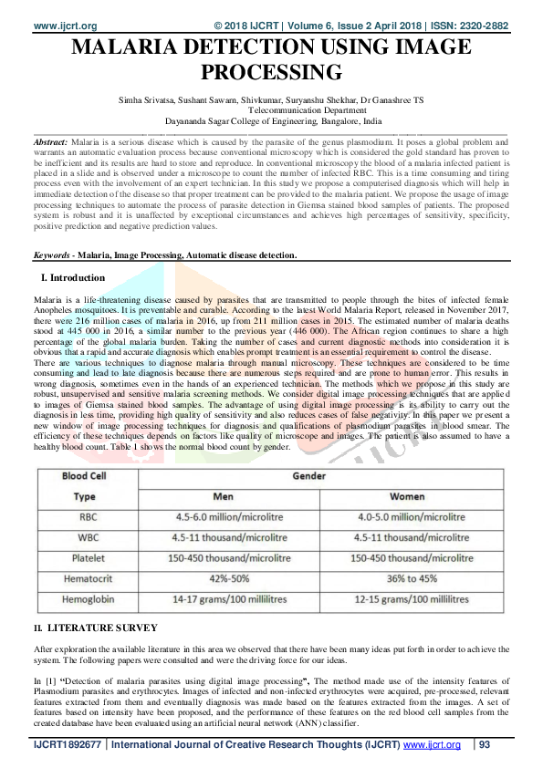 (PDF) Malaria Detection Using Image Processing | simha srivatsa - Academia.edu