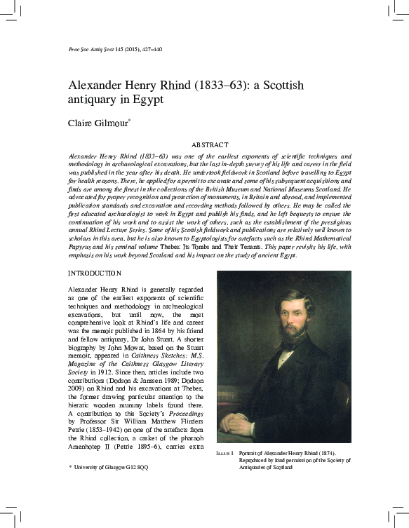 (PDF) Alexander Henry Rhind (1833-63): A Scottish Antiquary in Egypt