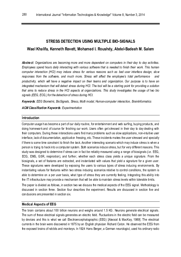 (PDF) Stress Detection Using Multiple Bio-Signals