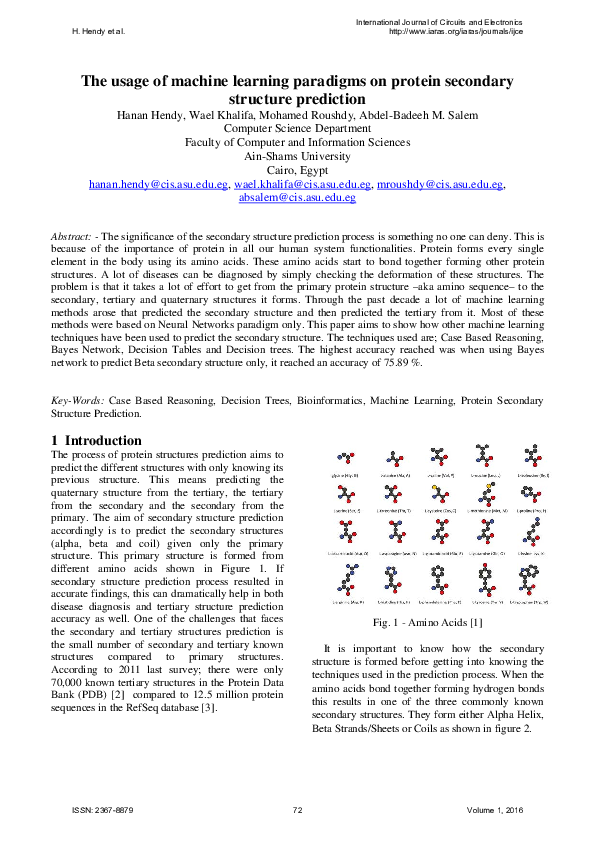 (PDF) The usage of machine learning paradigms on protein secondary ...