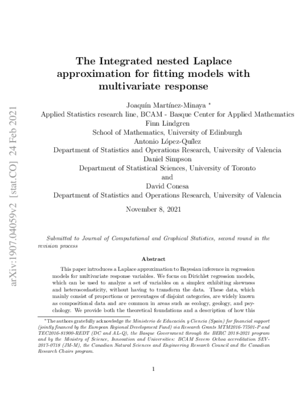 Pdf The Integrated Nested Laplace Approximation For Fitting Models With Multivariate Response