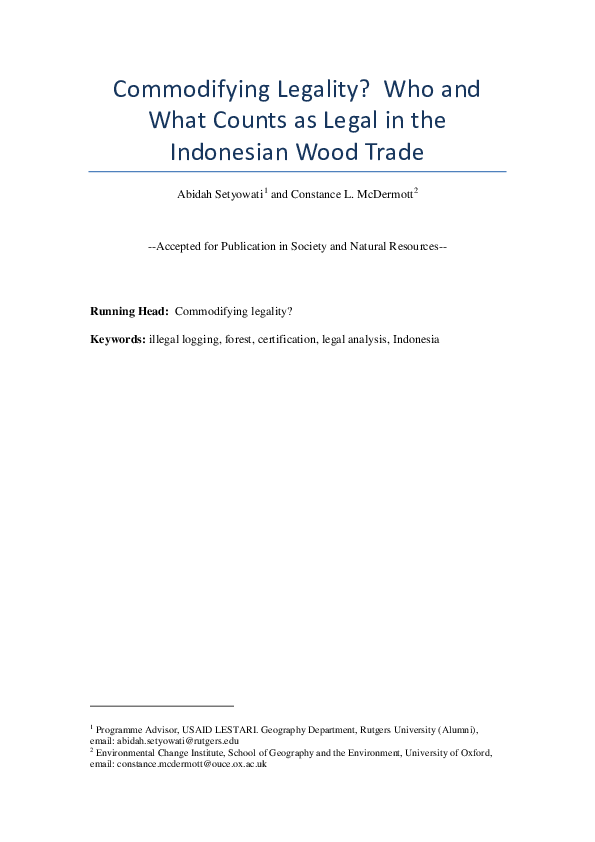 (PDF) Commodifying Legality? Who and What Counts as Legal in the Indonesian Wood Trade