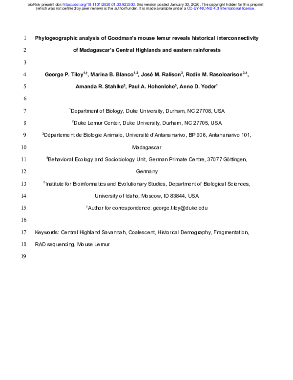 Phylogeographic analysis of Goodman’s mouse lemur reveals historical ...