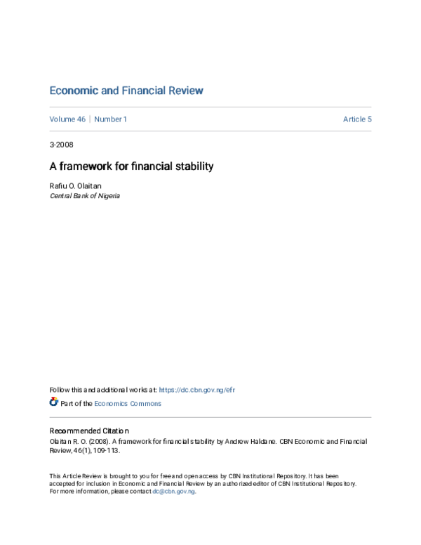 (PDF) A framework for financial stability