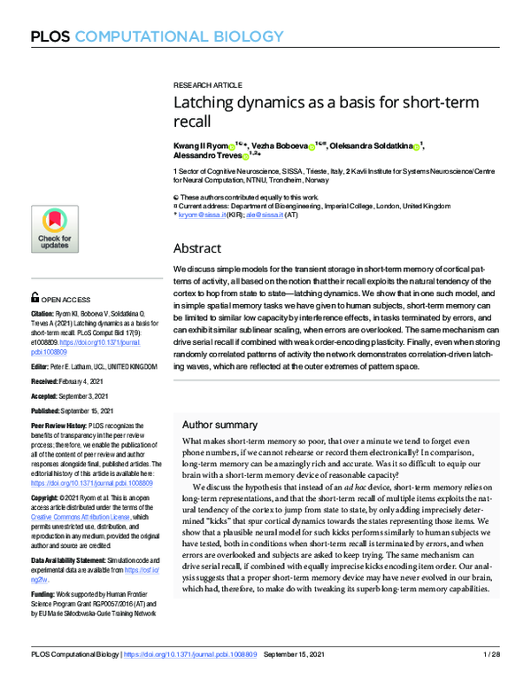 (PDF) Latching dynamics as a basis for short-term recall