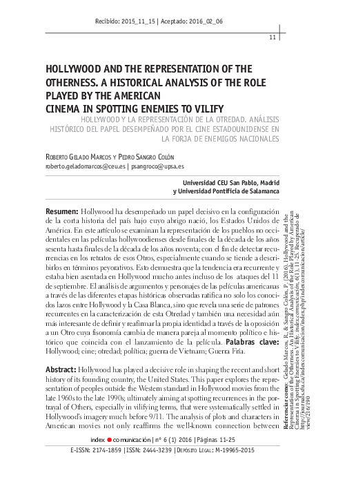 (PDF) Hollywood and the representation of the Otherness. A historical ...