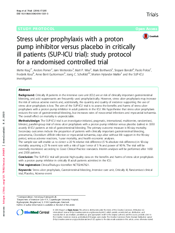(PDF) Stress ulcer prophylaxis with a proton pump inhibitor versus ...