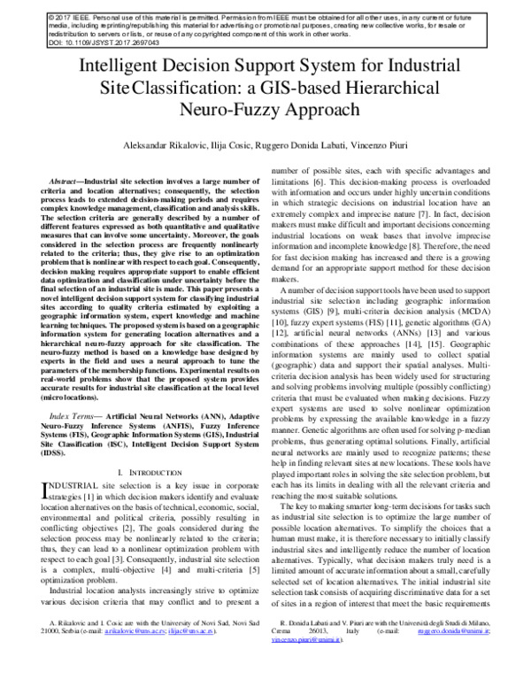 (PDF) Intelligent Decision Support System for Industrial Site Classification: A GIS-Based ...