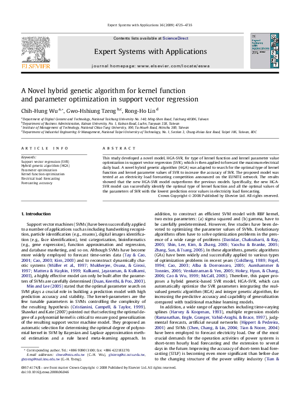 Pdf A Novel Hybrid Genetic Algorithm For Kernel Function And Parameter Optimization In Support