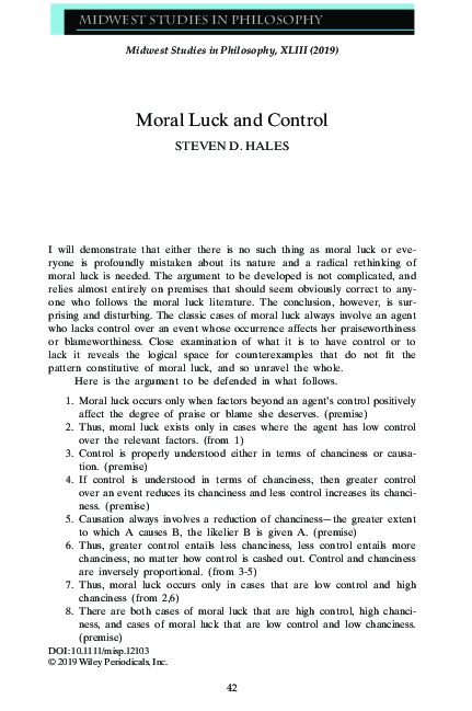 (PDF) Moral Luck and Control