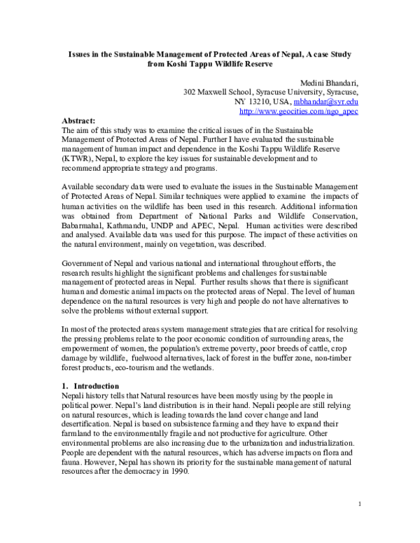 (DOC) Issues in the Sustainable Management of Protected Areas of Nepal ...