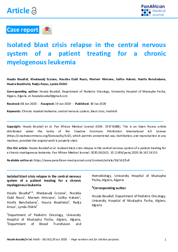 (PDF) Isolated blast crisis relapse in the central nervous system of a patient treating for a ...
