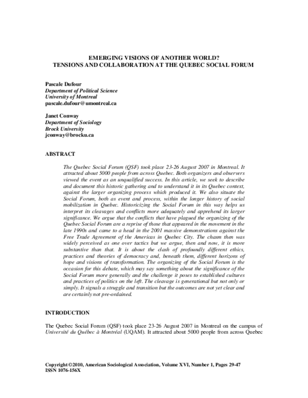(PDF) Emerging Visions of Another world? Tensions and Collaboration at ...
