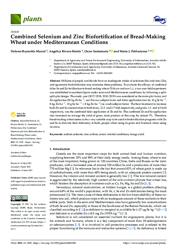 (PDF) Combined Selenium and Zinc Biofortification of Bread-Making Wheat ...