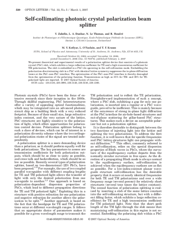 (PDF) Self-collimating photonic crystal polarization beam splitter | Rex Reed - Academia.edu