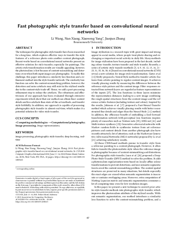 (PDF) Fast photographic style transfer based on convolutional neural ...