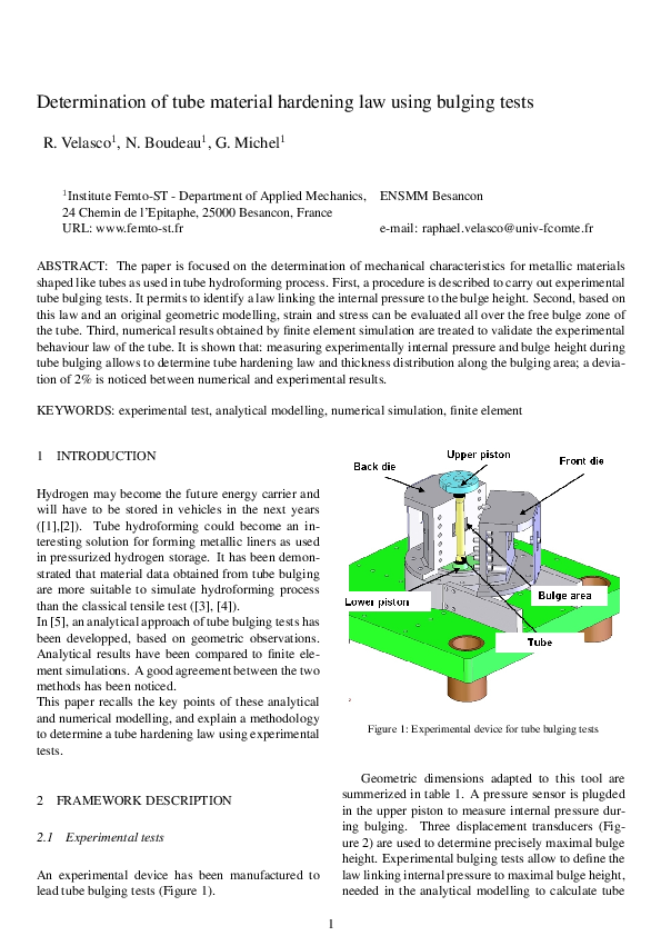 (PDF) Determination of tube material hardening law using bulging tests
