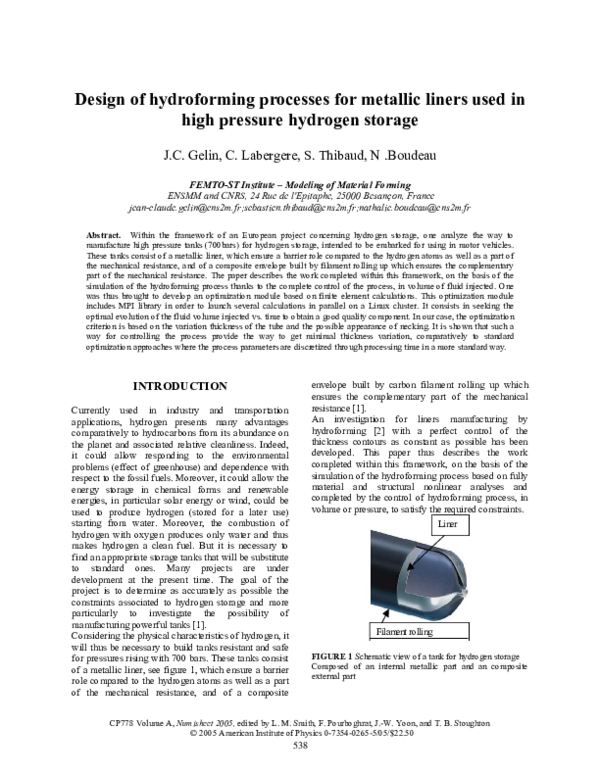(PDF) Design of hydroforming processes for metallic liners used in high pressure hydrogen storage