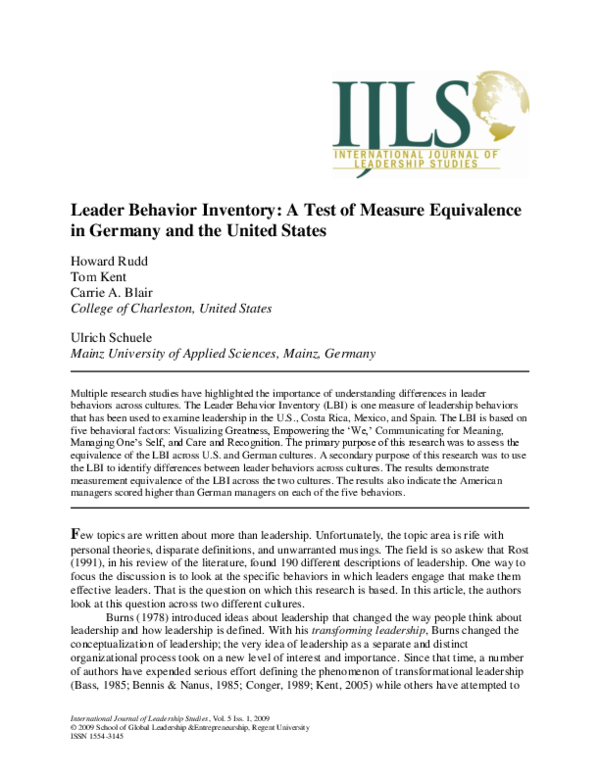 (PDF) Leader Behavior Inventory : A Test of Measure Equivalence in ...