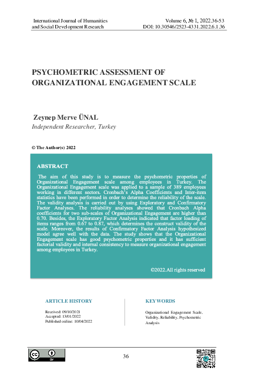 (PDF) Psychometric Assessment of Organizational Engagement Scale