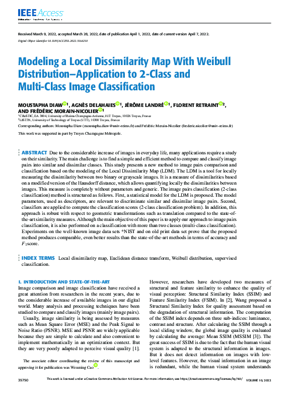 Pdf Modeling A Local Dissimilarity Map With Weibull Distributionapplication To 2 Class And