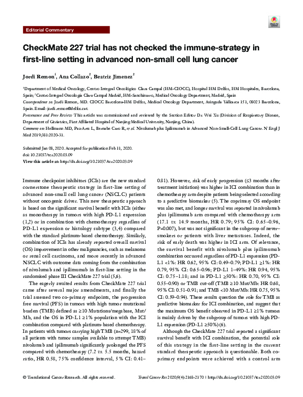 (PDF) CheckMate 227 trial has not checked the immune-strategy in first ...