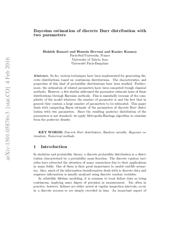 (PDF) Bayesian estimate of discrete Burr distribution with two parameters