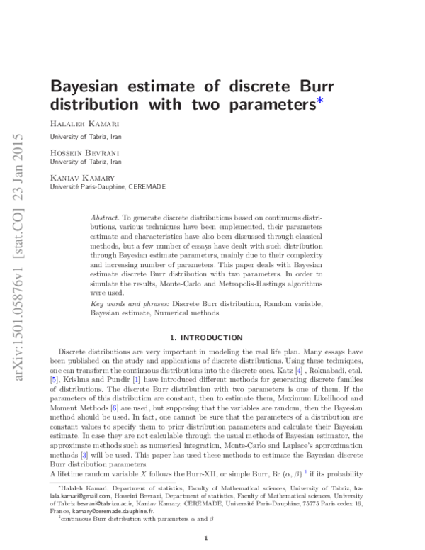 (PDF) Bayesian estimation of discrete Burr distribution with two parameters