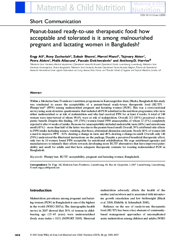 (PDF) Peanut-based ready-to-use therapeutic food: how acceptable and ...