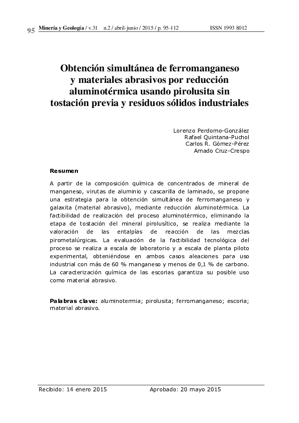 (PDF) Obtención simultánea de ferromanganeso y materiales abrasivos por ...
