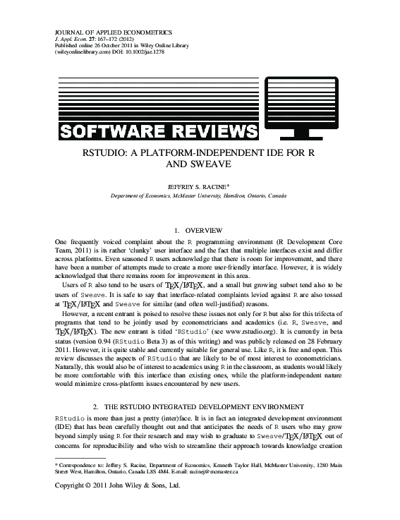 (PDF) RStudio: A Platform-Independent IDE for R and Sweave