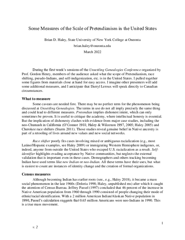 (PDF) Some Measures of the Scale of Pretendianism in the United States