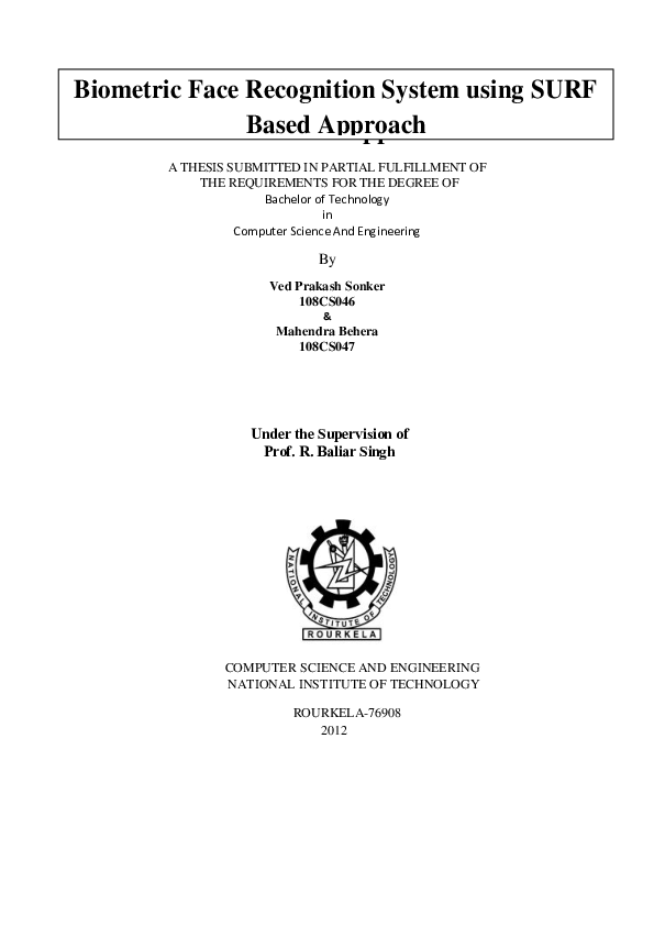 (PDF) Biometric Face Recognition System using SURF Based Approach