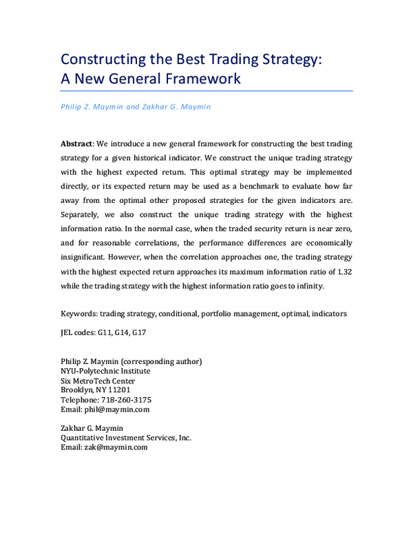 (PDF) Constructing the Best Trading Strategy: A New General Framework