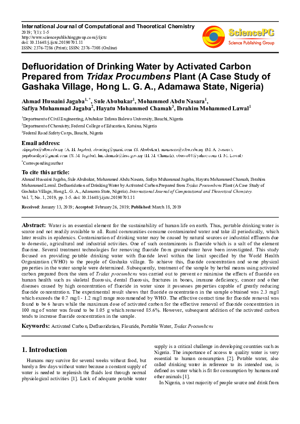 (PDF) Defluoridation of Drinking Water by Activated Carbon Prepared ...