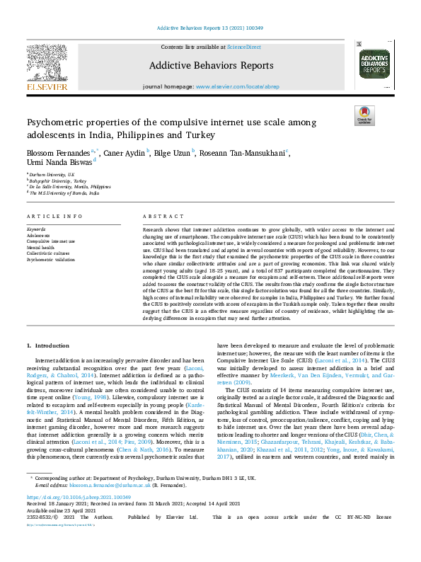 (PDF) Psychometric properties of the compulsive internet use scale ...