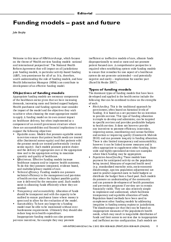 (PDF) Funding models - past and future