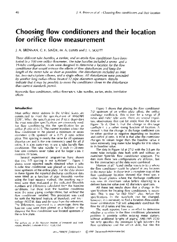 (PDF) Choosing flow conditioners and their location for orifice flow ...
